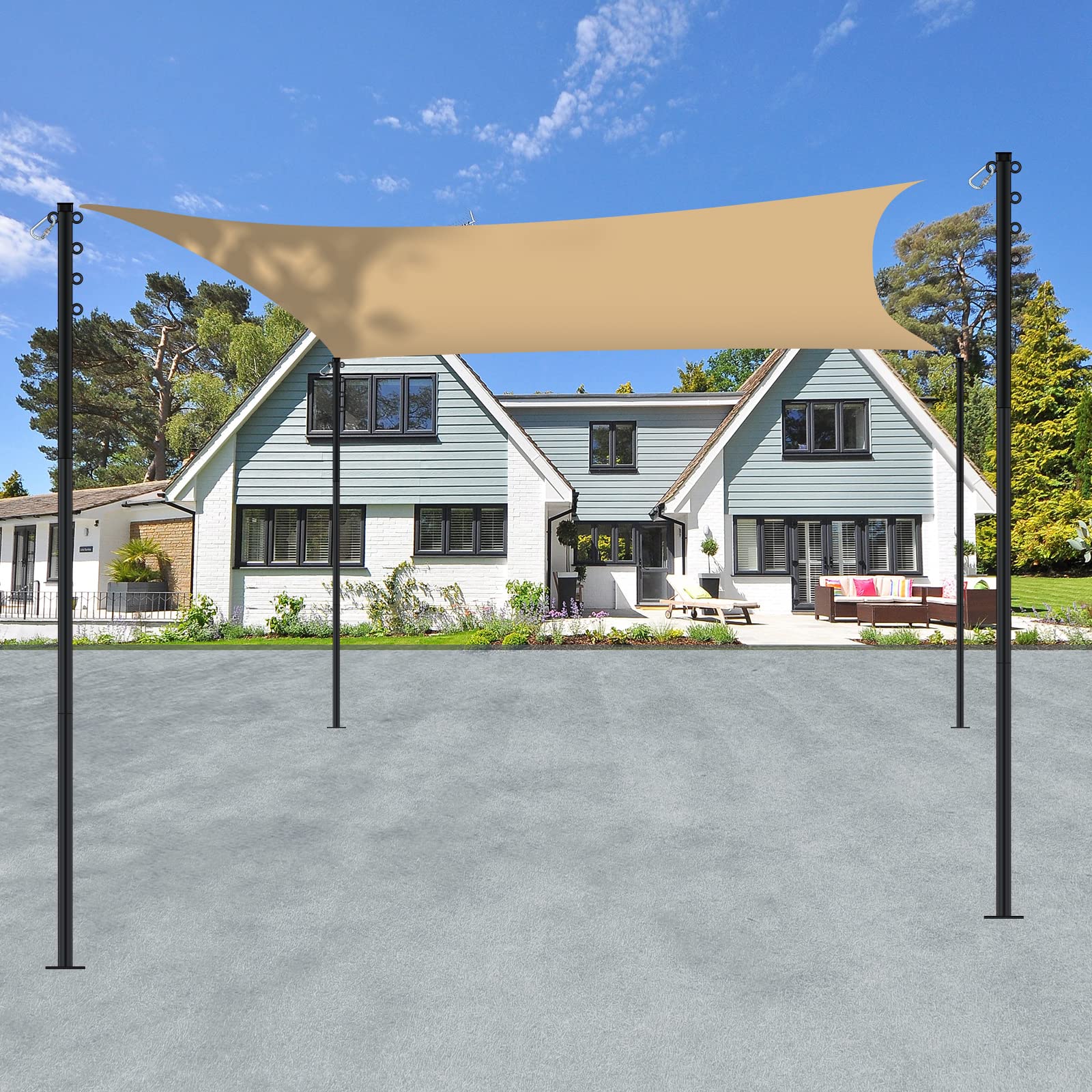 Pro 8ft Shade Sail Poles, Heavy Duty 7MM Thicken Sun Shade Poles - with 5 Welded Fixing Points for Shade Sail Canopy, Steel Post Stand with Hooks for Outdoor String Light, Patio, Backyard