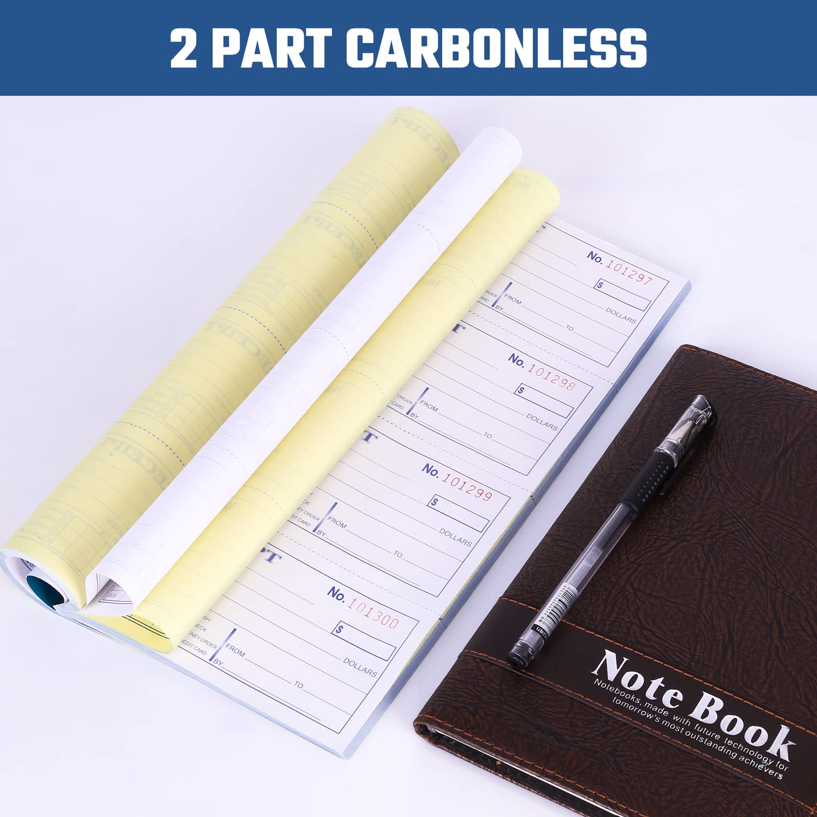 Receipt Book with Carbon Copies, Rent Receipt Book for Small Business, 2-Part Carbonless, 100 Sets per Book, 4 Receipts per Page