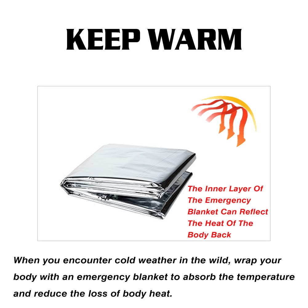 Survival Sleeping Bag,Safe Emergency Mylar Thermal Blankets,After An Accident Use An Emergency Blanket To Cover Your Body To Prevent A Sharp Drop in Body Temperature ,Both sides can be used