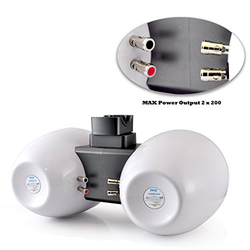 Pyle Waterproof Marine Wakeboard Tower Speakers - 6.5” Dual Subwoofer Set and 1.0” Tweeters, LED Lights and 400 Watt Power 2-Way Boat Audio System with Mounting Bracket - (White)