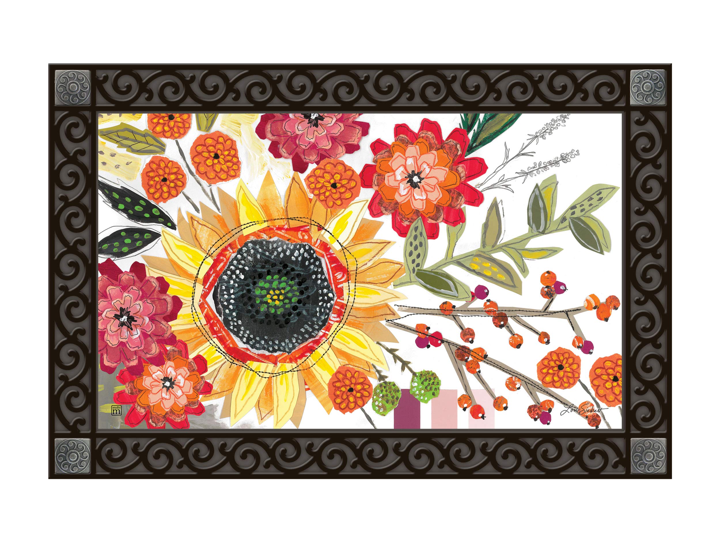 Studio M MatMates Sunflower Snippets Decorative Floor Mat Indoor or Outdoor Doormat with Eco-Friendly Recycled Rubber Backing, 18 x 30 Inches