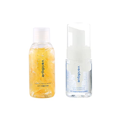 VERIDIQUE Travel Skincare Set & Kit] Cica Calendula Toner Water(60ml) & Veridique Cica Calendula Whip Cleanser(30ml) small gift set