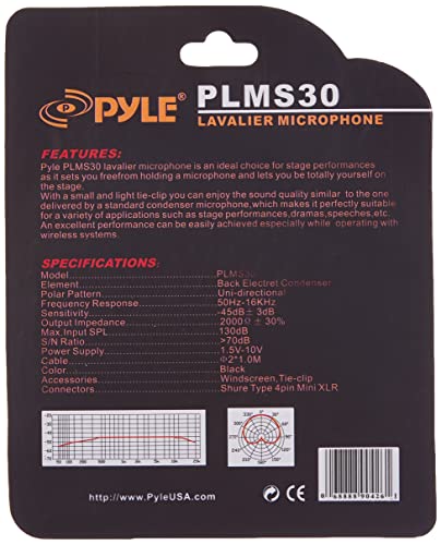 PYLE-PRO PLSMS30 Lavalier Lapel Clip On Microphone, Wired, Uni-Directional, 4pin Mini XLR, Ideal for TV Broadcasters, Singers, Lecturers, Musicians, DJs, Actors, MCs
