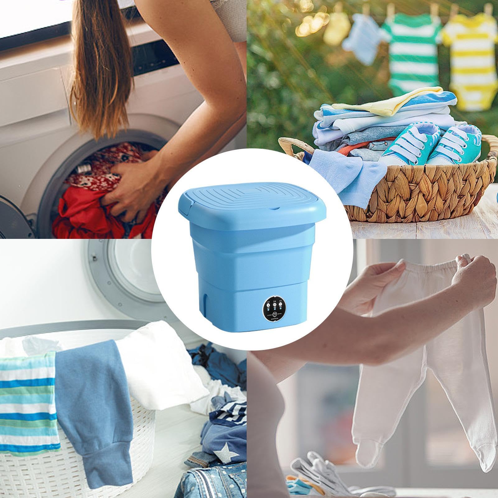Small Washer Machines, Portable Mini Washing Machine, Foldable Touchscreen Washer, Drain Basket Washer, Small Timer Laundry Washer, Automatic Electric Low Noise Washing Machine for Home and Travel