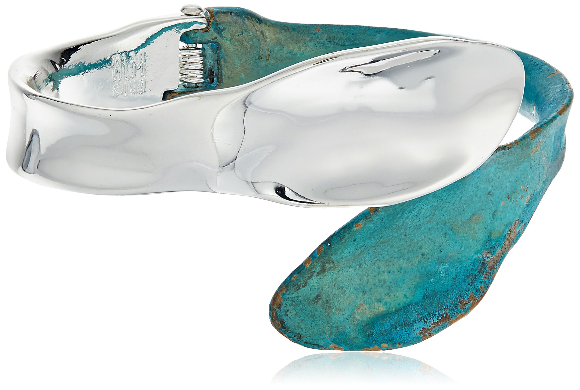 Robert Lee Morris "Femme Petal" Patina & Silver Sculptural Bypass Hinged Bangle Bracelet