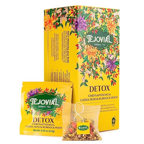 Tejovial Chrysanthemum Cassia Seed Tea Bags – Natural Liver Cleanse Detox & Repair Tea with Burdock Root, Osmanthus, Goji Berries, Honeysuckle –18 Herbal Tea Bags, 4.13 Oz Sugar Free Liver Detox Tea