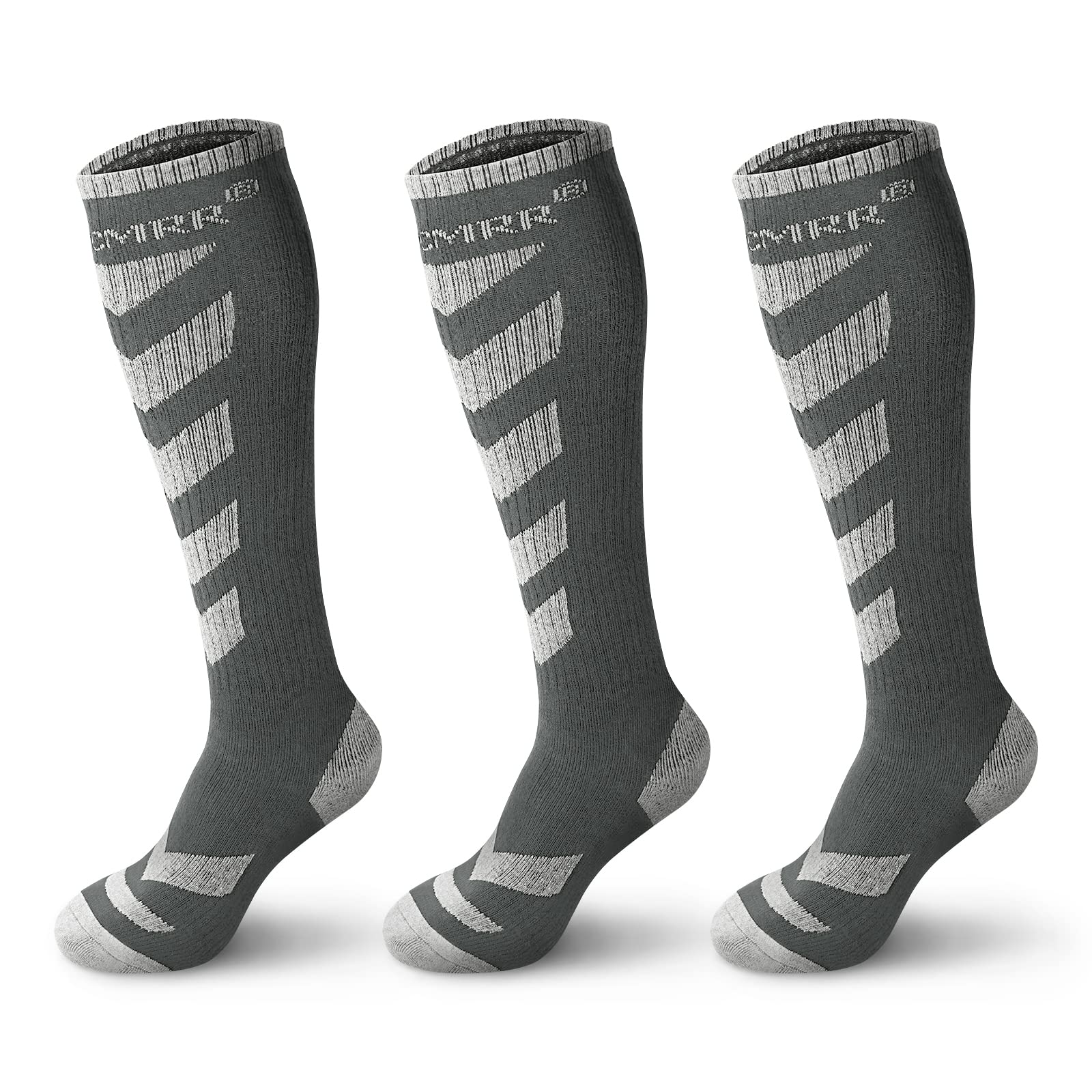 ZNCMRR 3 Pack Thermal Socks for Men Compression Socks Boot Socks Warm Socks Thick Ski Socks for Cold Weather (grey)