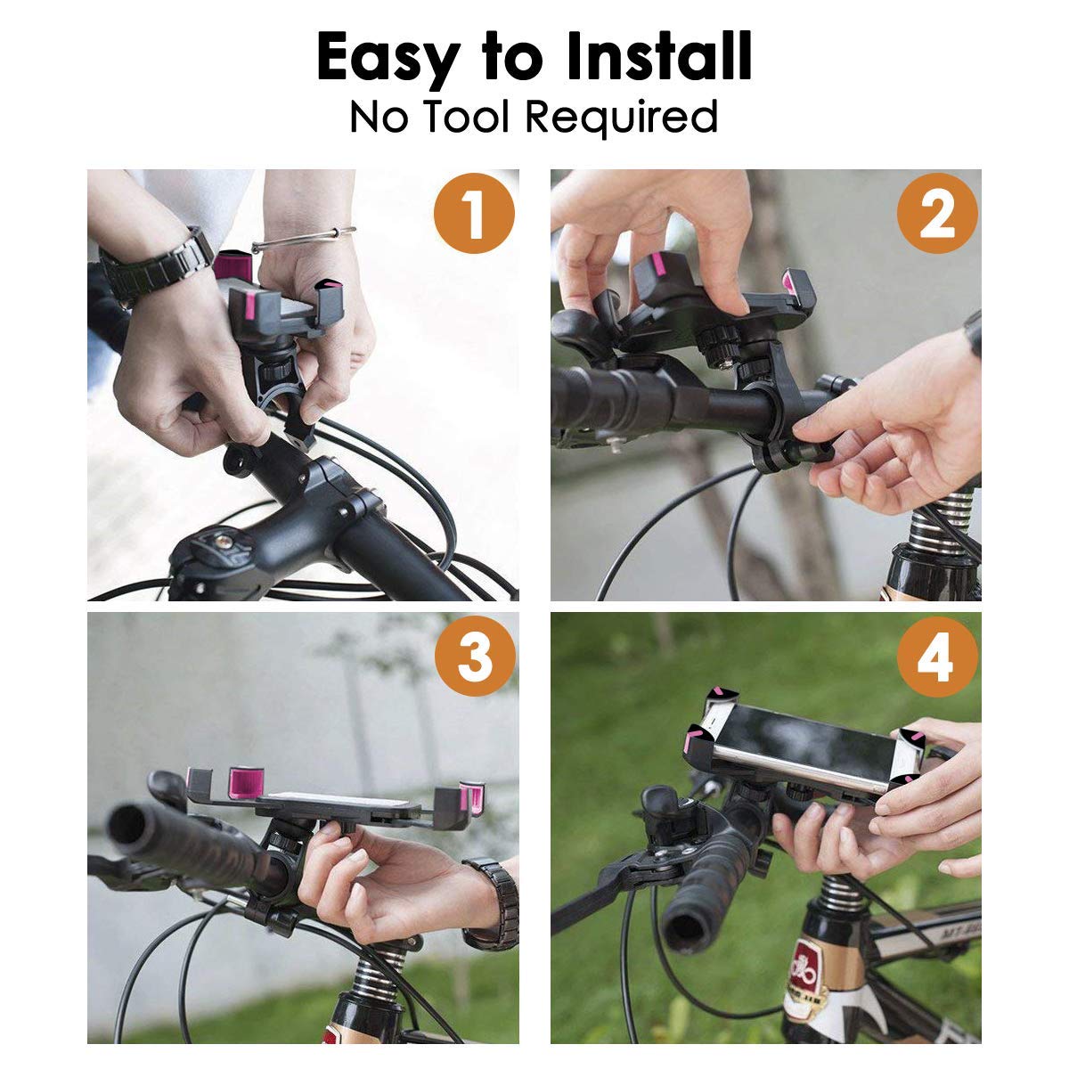 QMEET Bike Phone Mount 360°Rotation,Universal Motorcycle Handlebar Mount Bicycle Phone Holder for iPhone 11,12 Pro Max,S9,S10 and More 3.5"-6.8" Cellphone(Black Pink)