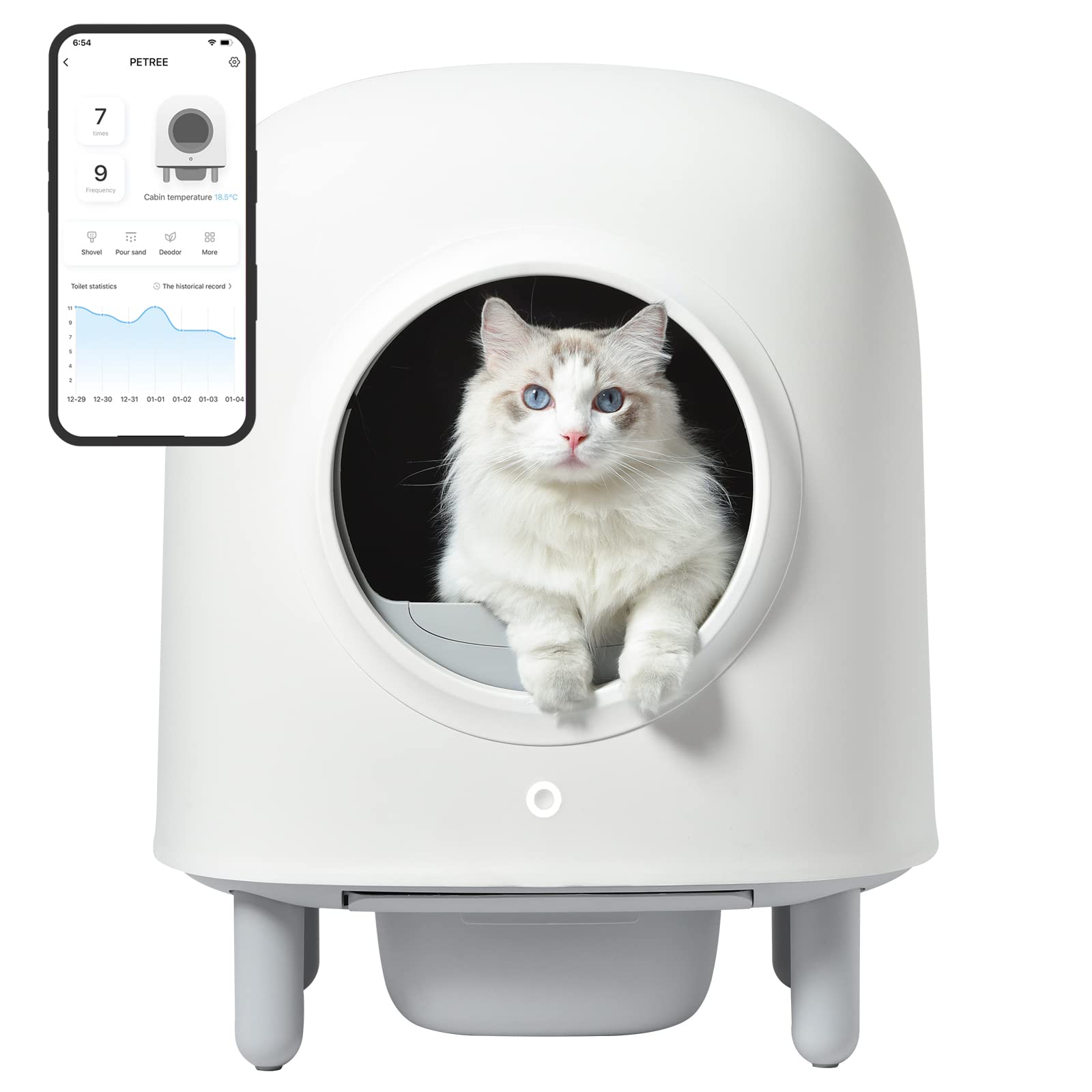 Petree Self Cleaning Cat Litter Box - The Game Changer for Cat Owners, Automatic Cat Litter Box with APP Control, 100% Safe, Odor Removal, Large Space for Multiple Cats
