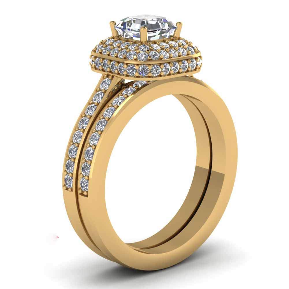 Ringcrown Bridal Sets Yellow Gold Plated Womens Wedding Ring Sets Princess Cut Cz Engagement Ring Sets