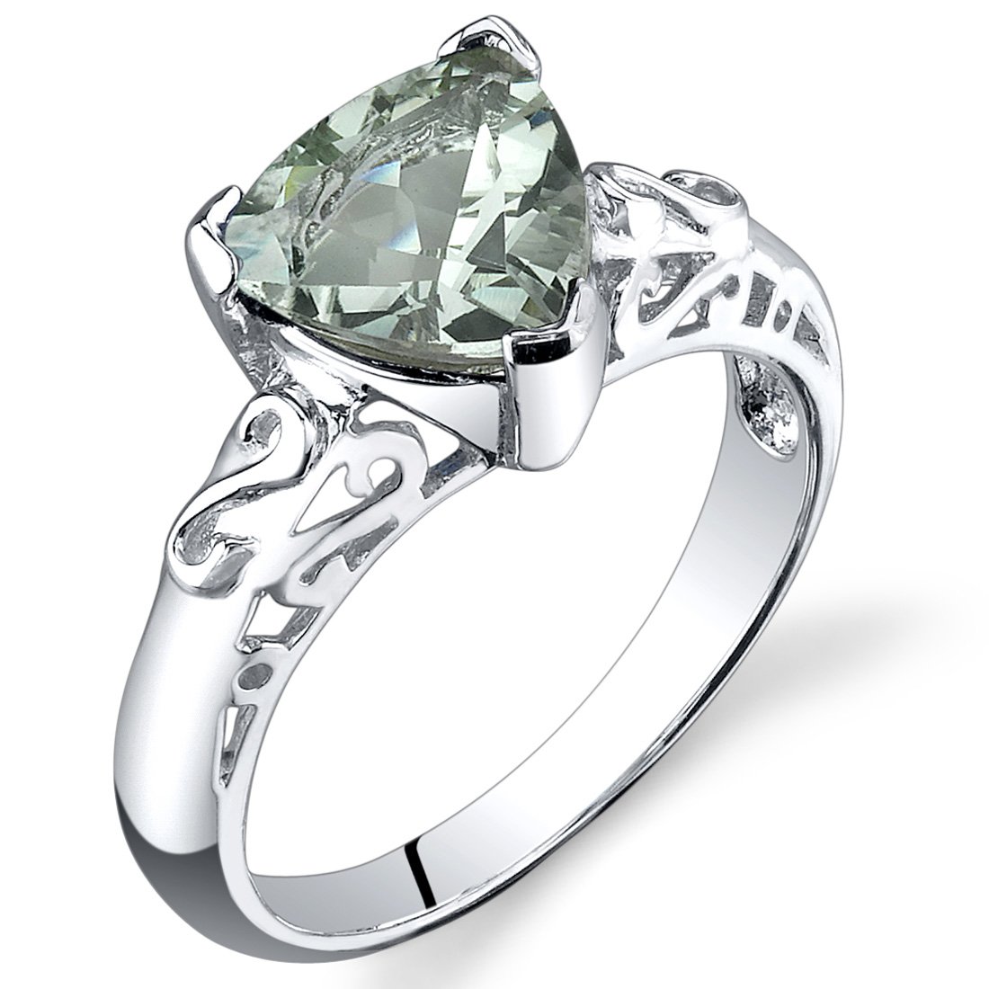 PEORA Green Amethyst Scroll Gallery Solitaire Ring for Women 925 Sterling Silver, Natural Gemstone Birthstone, 2.50 Carats Trillion Cut 8mm, Size 5
