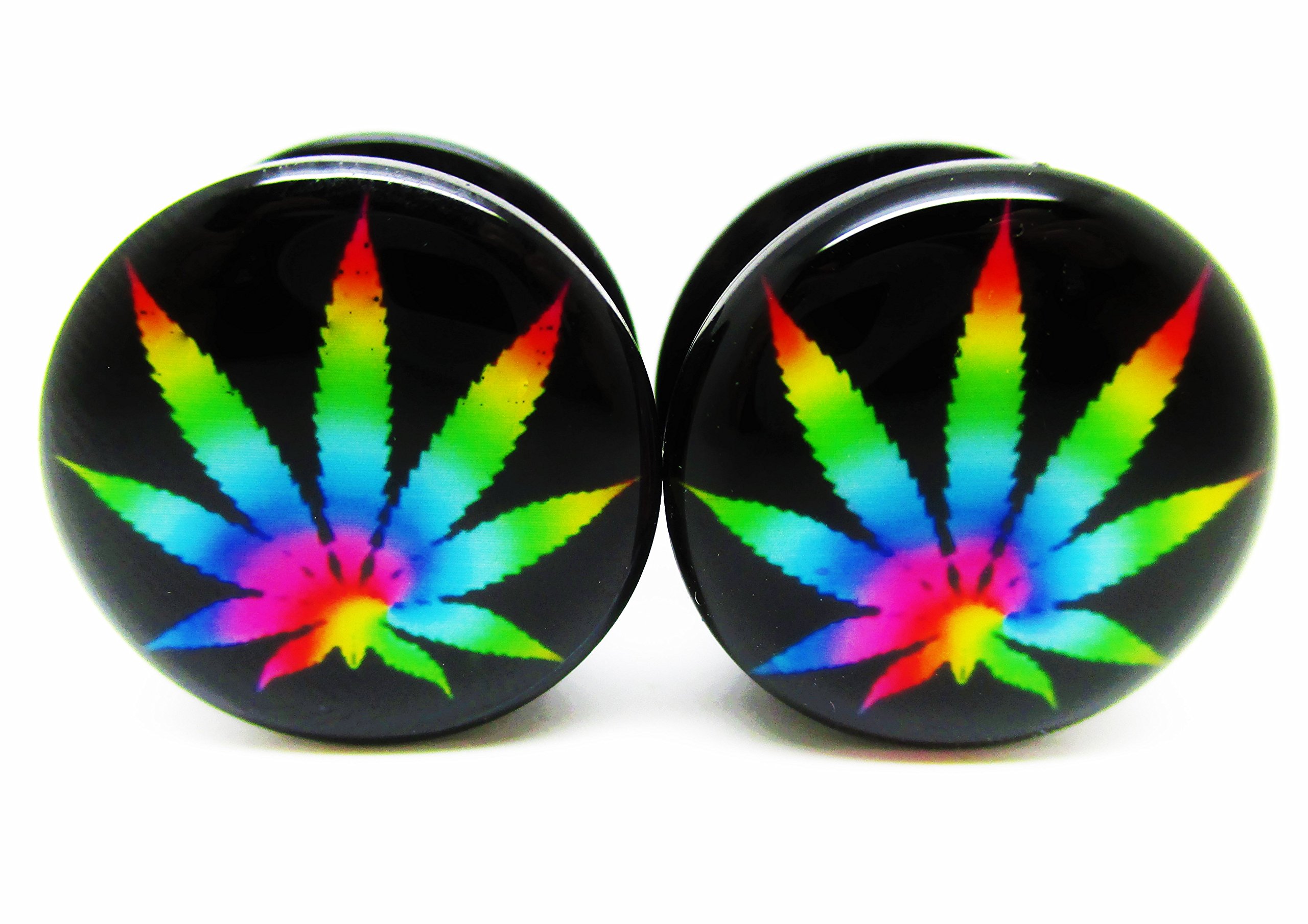 Pierced Republic Tie-Dye Pot Leaf Marijuana Ear Plugs - Acrylic Screw-On - New - 8 Sizes - Pair (0 Gauge (8mm))