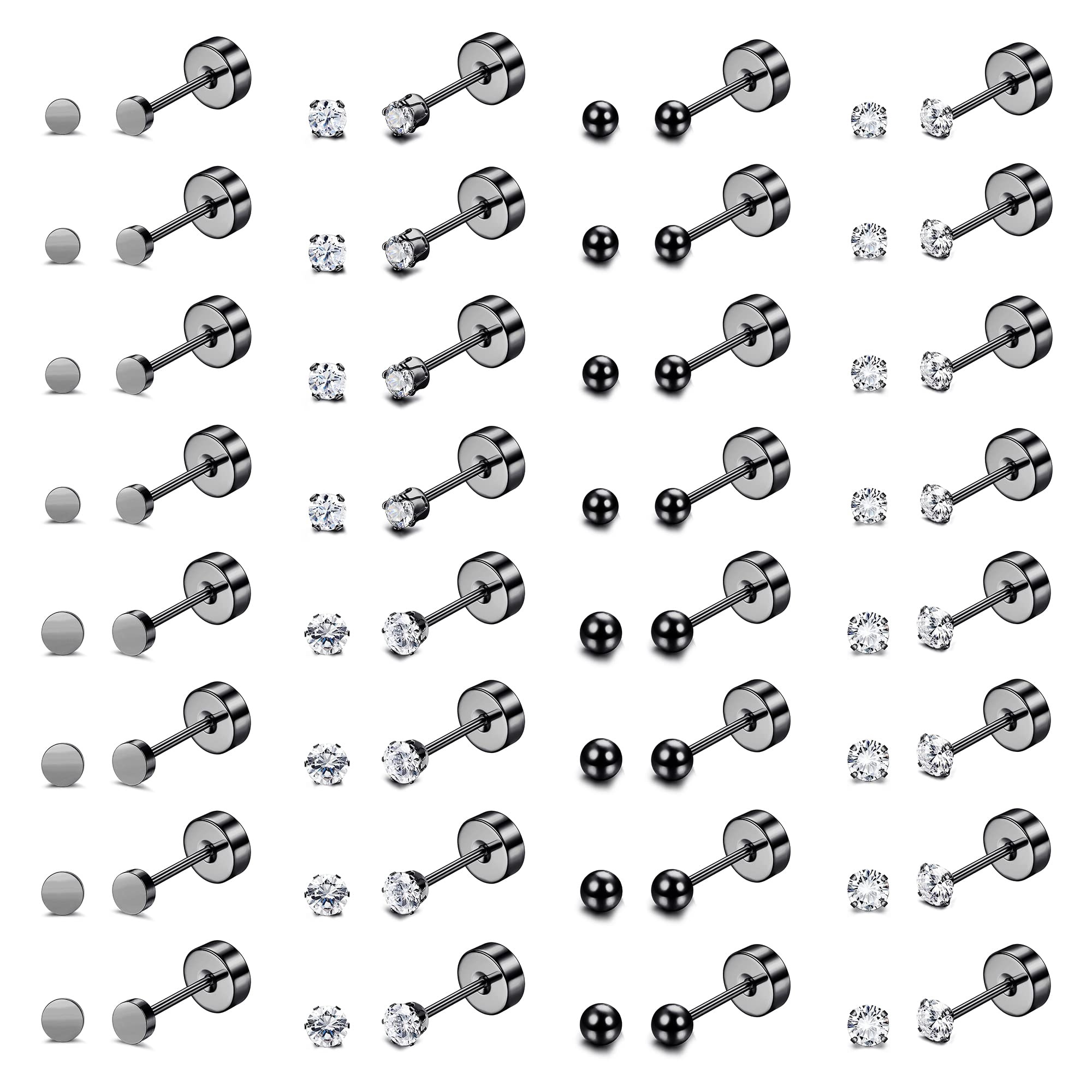Thunaraz 18Pairs Stainless Steel Tiny Stud Earrings Set for Women Men Circle Square Star Bar Triangle Geometric Stud Earrings Sets Minimalist Punk Ear Piercing Set
