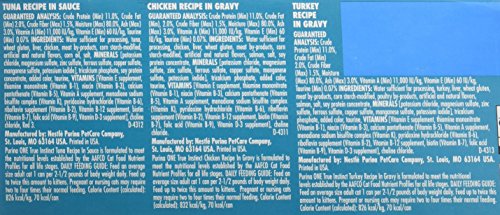 Purina ONE Wet Cat Food Variety Pack, Tuna, Chicken and Turkey Recipes, (12) 3 Oz Cans
