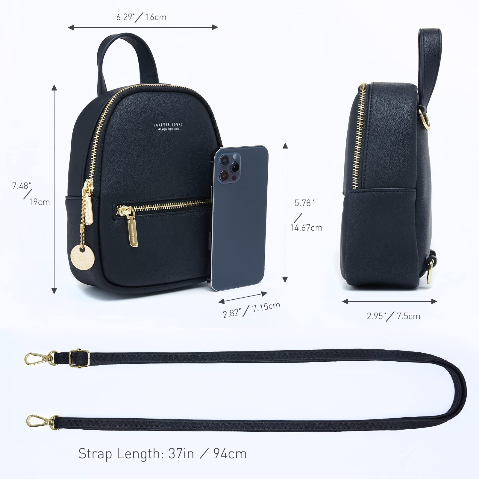 PIERRELOUES Mini Backpack Purse for Women PU Leather Crossbody Bags Cell Phone Wallets Handbags Clutch-Black