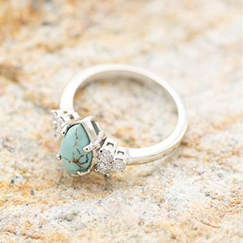 weiyufang 3PCS Natural Turquoise Diamond Ring Set,Vintage Sparkling Natural Gemstone Knuckle Ring Set Jewelry for Womens Mother's Day Birthday Gift