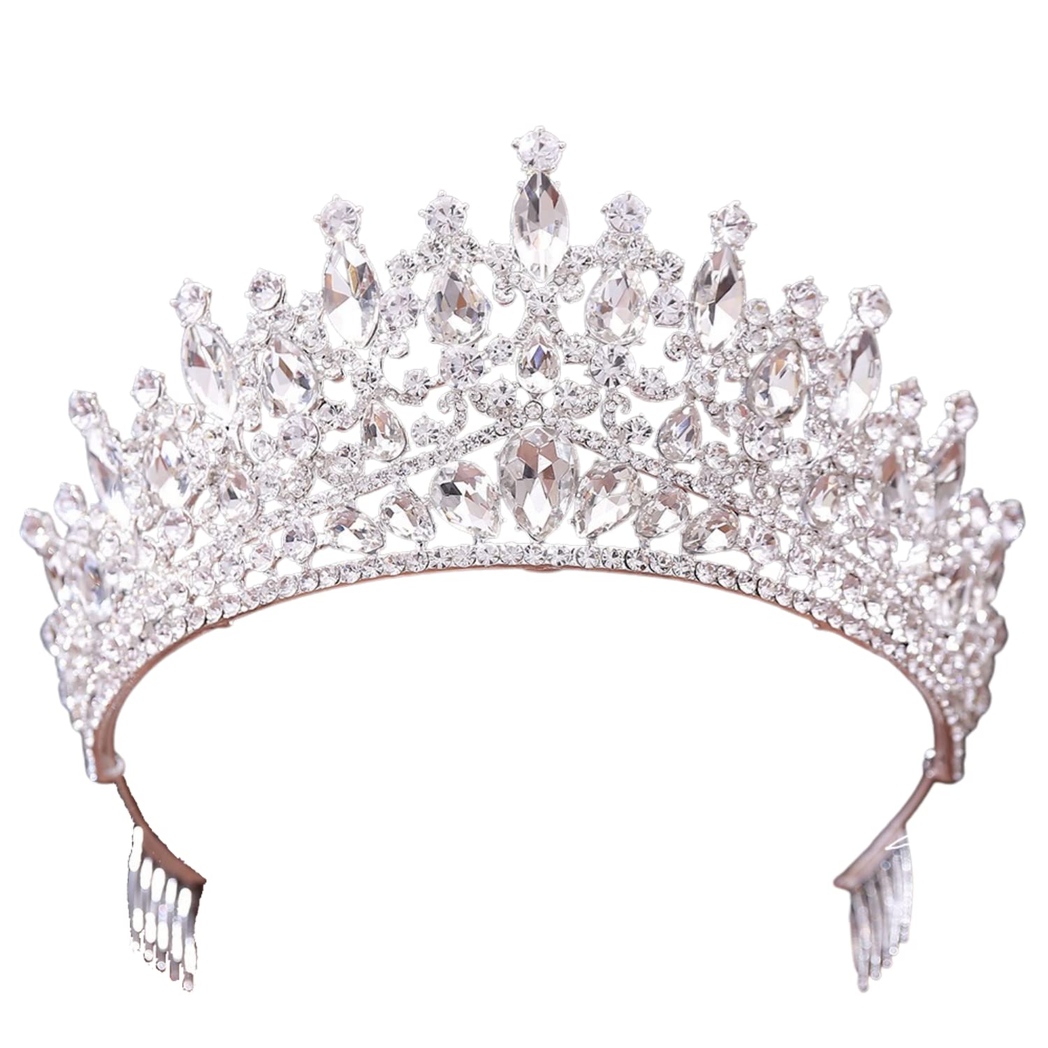Tiara and Crown with Comb for Women and Silver Headband Rhinestones Bridal Wedding Prom Birthday Cosplay