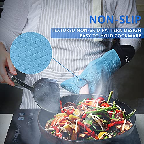 WESINOORY Extra Long Oven Mitts, High Heat Resistance up to 500 Degrees,with Inner Quilted Liner and Silicone Surface, Good for Kitchen Cooking and Baking(Black)