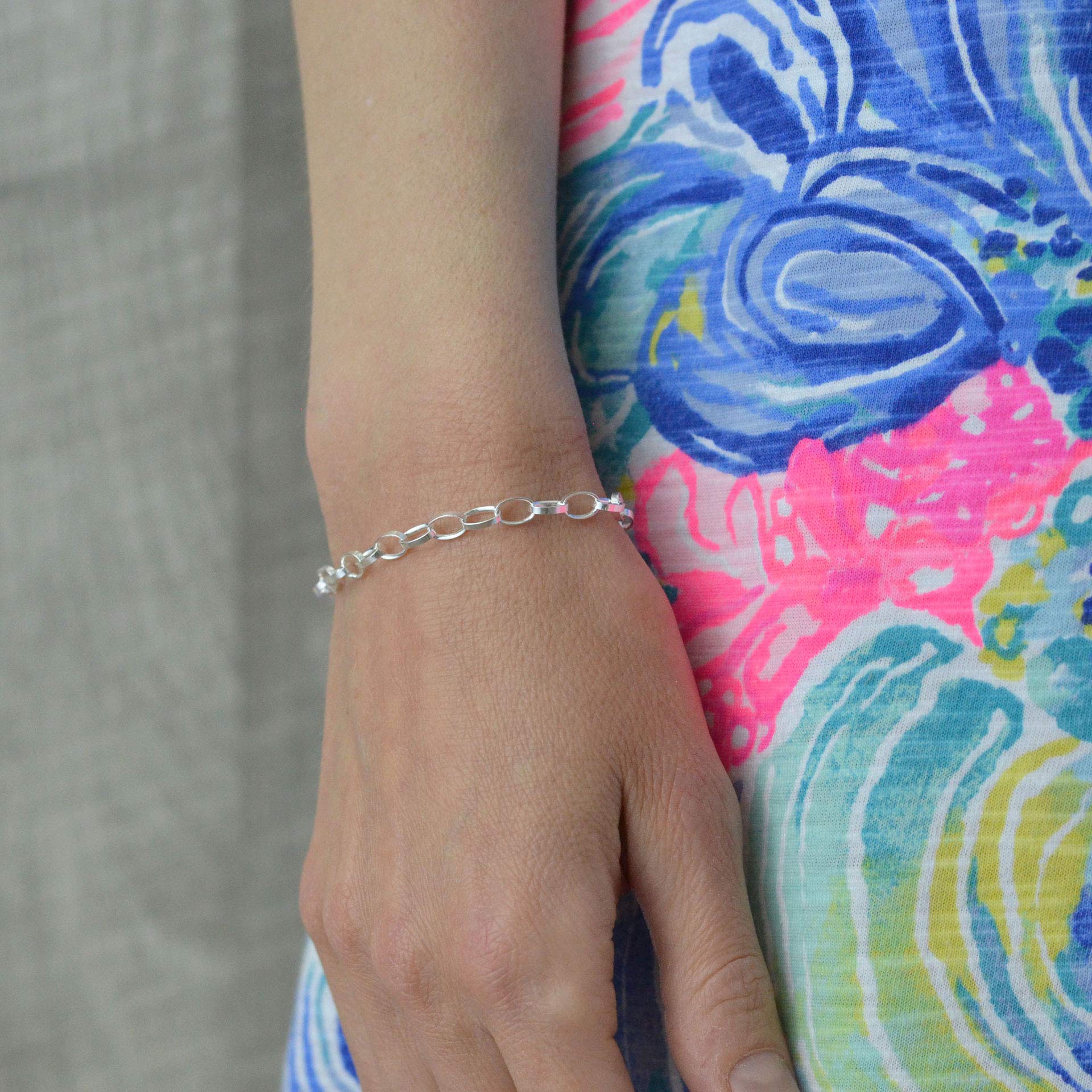 Oval Link Charm Bracelet in 925 Sterling Silver (7.0, Rhodium Plated Sterling Silver)