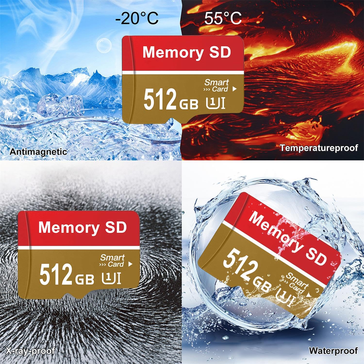 SD Card 512GB High Speed SD Memory Card Mini Memoria SD Waterproof TF Card Large Capacity 512GB Memory Cards for Smartphones, Camera, Game Console, Tablet (512gb)