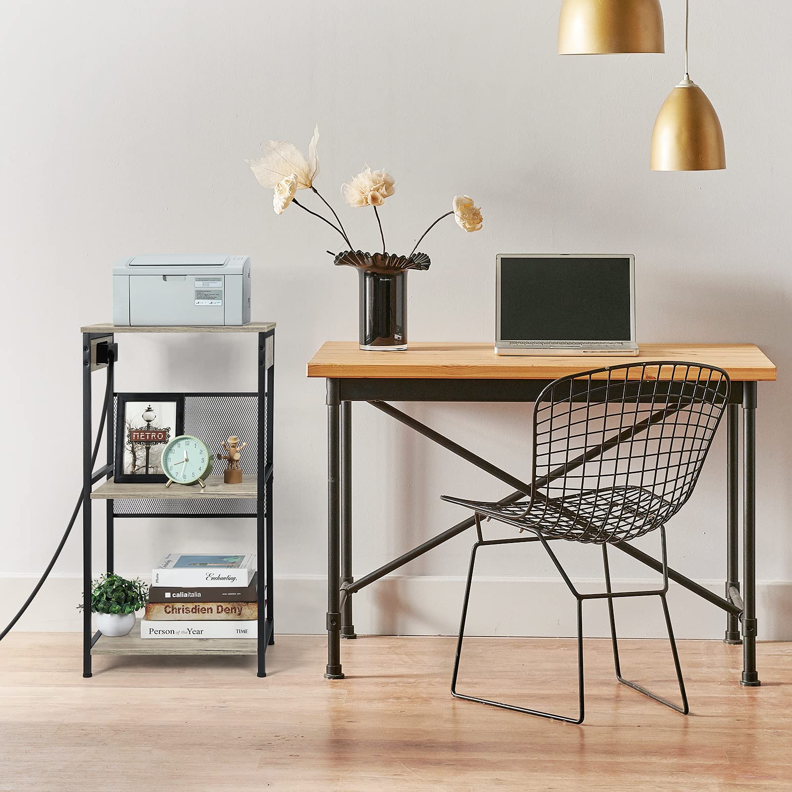 Record Player Stand Turntable Stand with Record Storage Vinyl Player Stand with Charging Station Grey Nightstands with USB Modern End Table for Living Room Bedroom Office