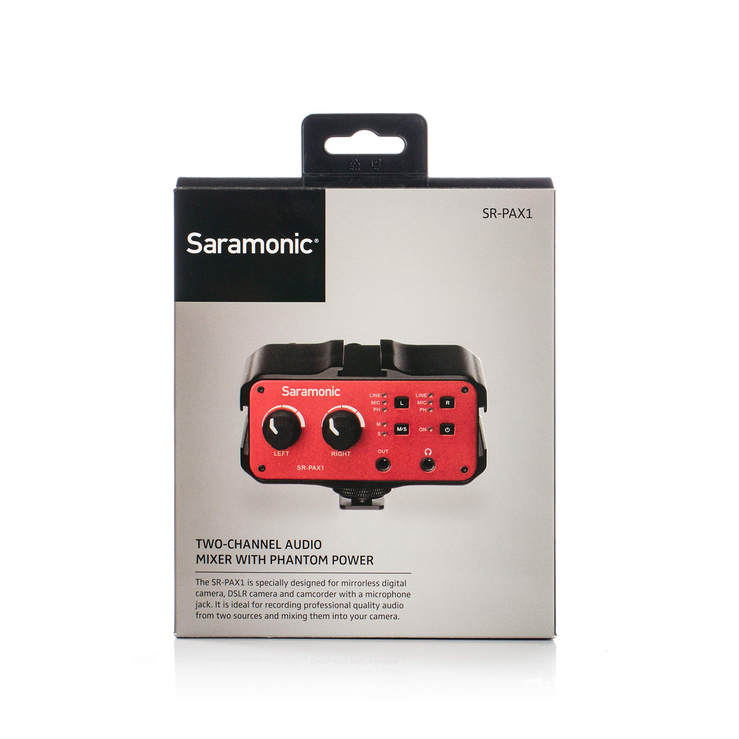 Saramonic 2-Ch Audio Mixer with 3.5mm, XLR & 6.35mm Combo Inputs, PH Power, Headphone Monitor Jack, Integarted Shoe Mounts for DSLR Audio Mixer Preamp (SR-PAX1)