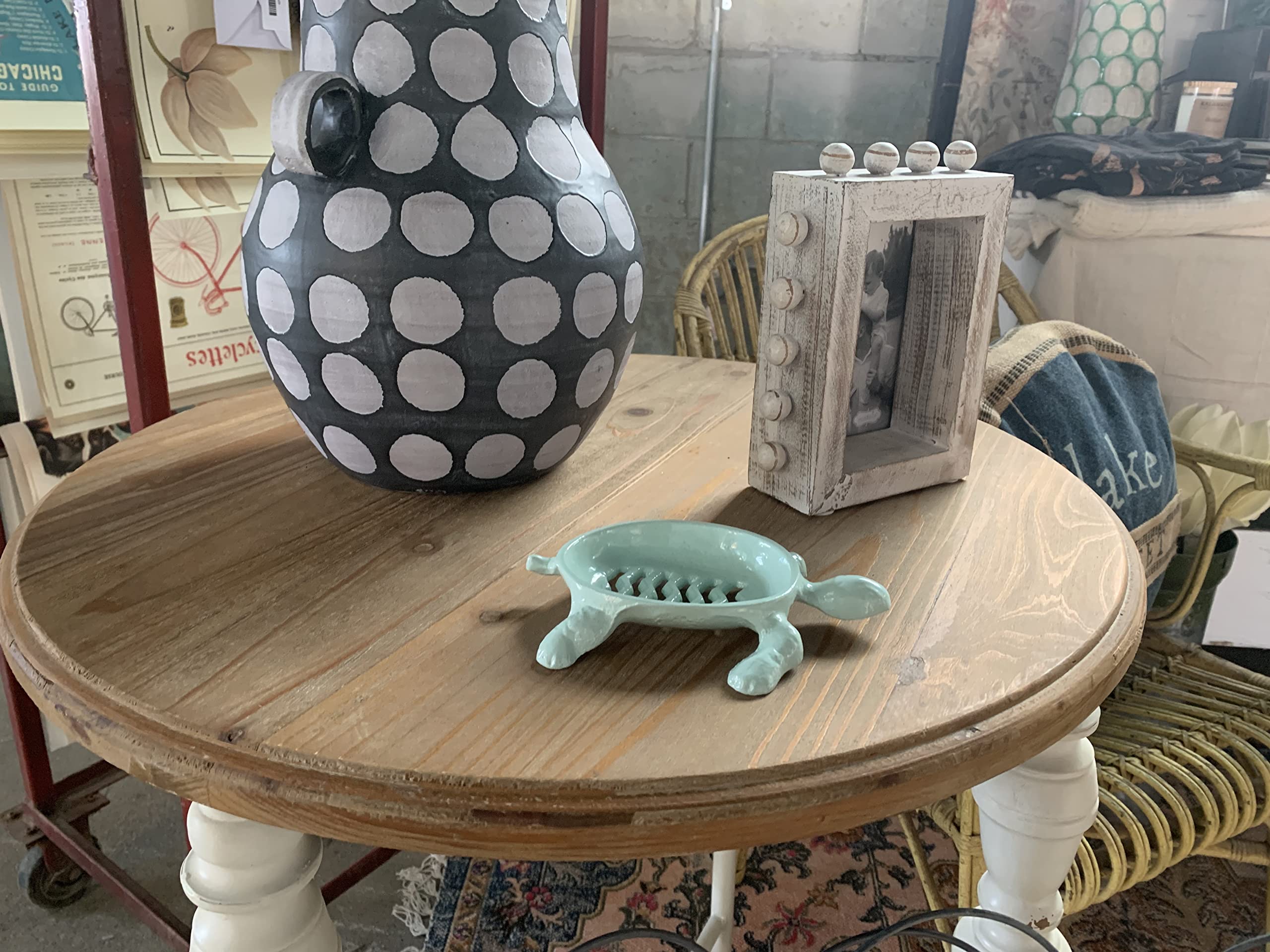 Urban Garage Market UGM Heavy Duty Cast Iron Turtle Soap Dish Holder - Seafoam Green Tortoise Shape - Kitchen Bathroom Laundry Soap Tray - Decorative & Hygienic Soap Container