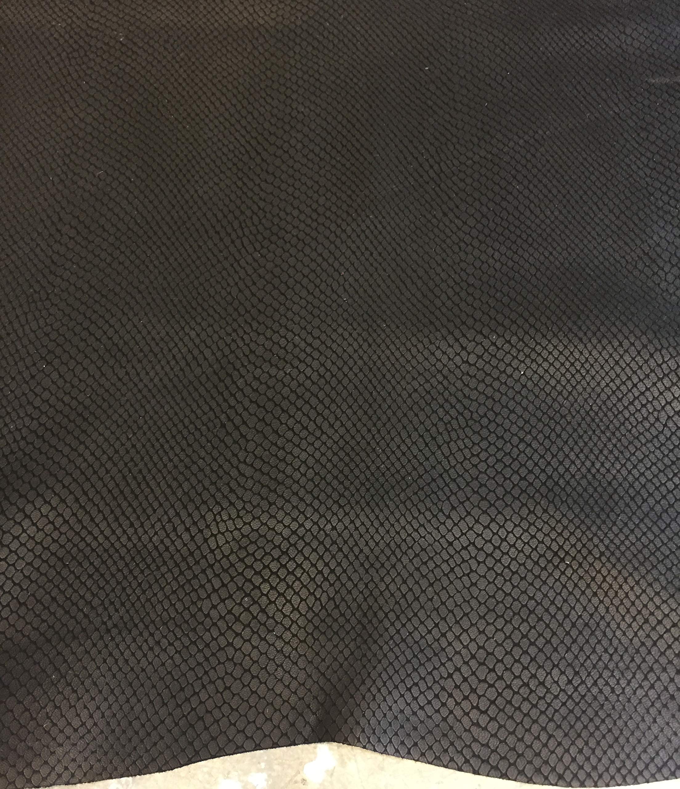 Snakeskin Embossed Leather Hides - Black Color - Genuine Lambskin Craft Material – 5 sq ft - AVG 26¨x 24¨at Longest and widest - Home Decor Projects - Upholstery Fabric Supply - Leather Treasure Shop