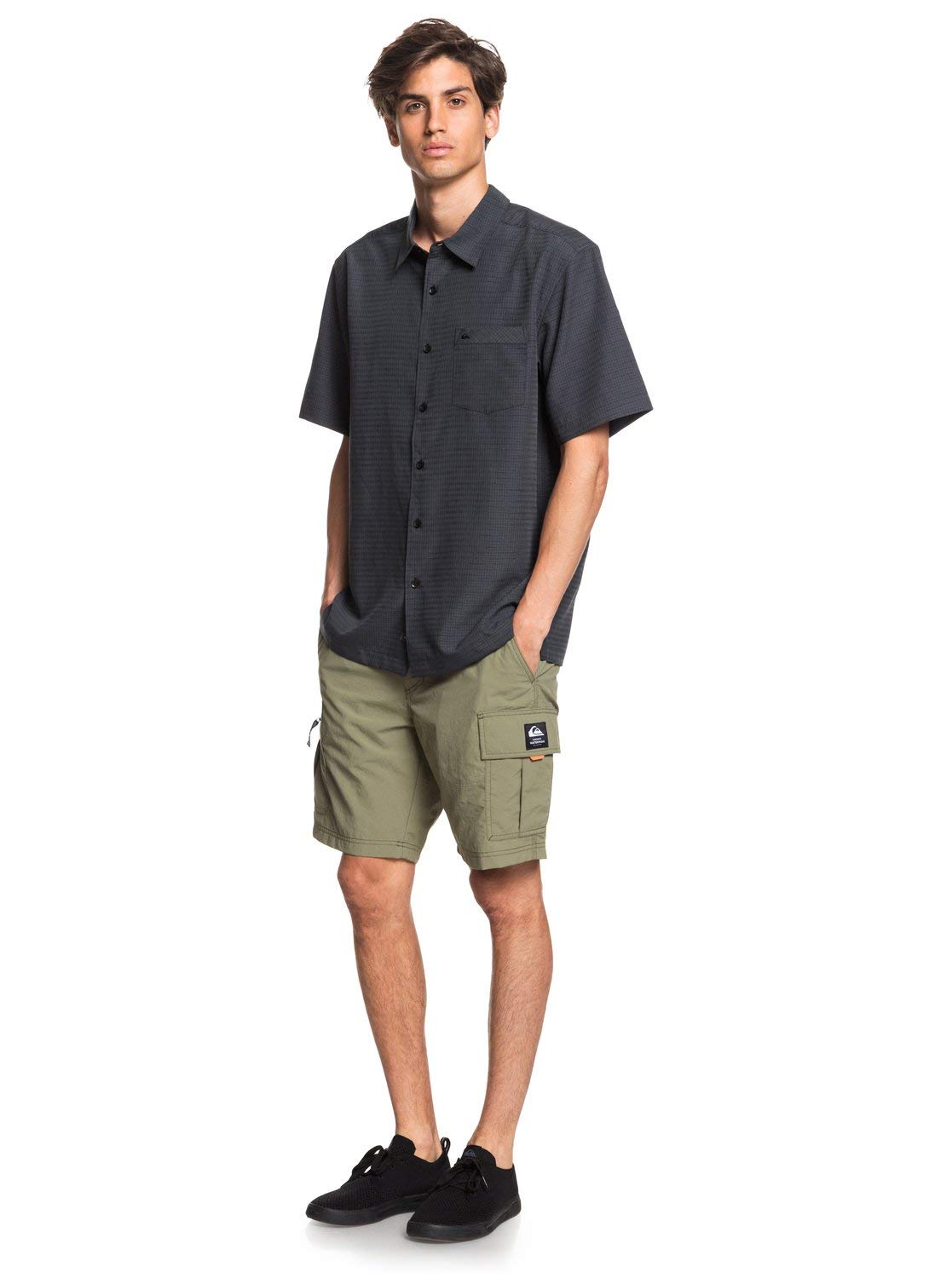 Quiksilver Men Centinela 4 Button Up Comfort Fit Pocket Collared Shirt, Black Centinella, X-Large