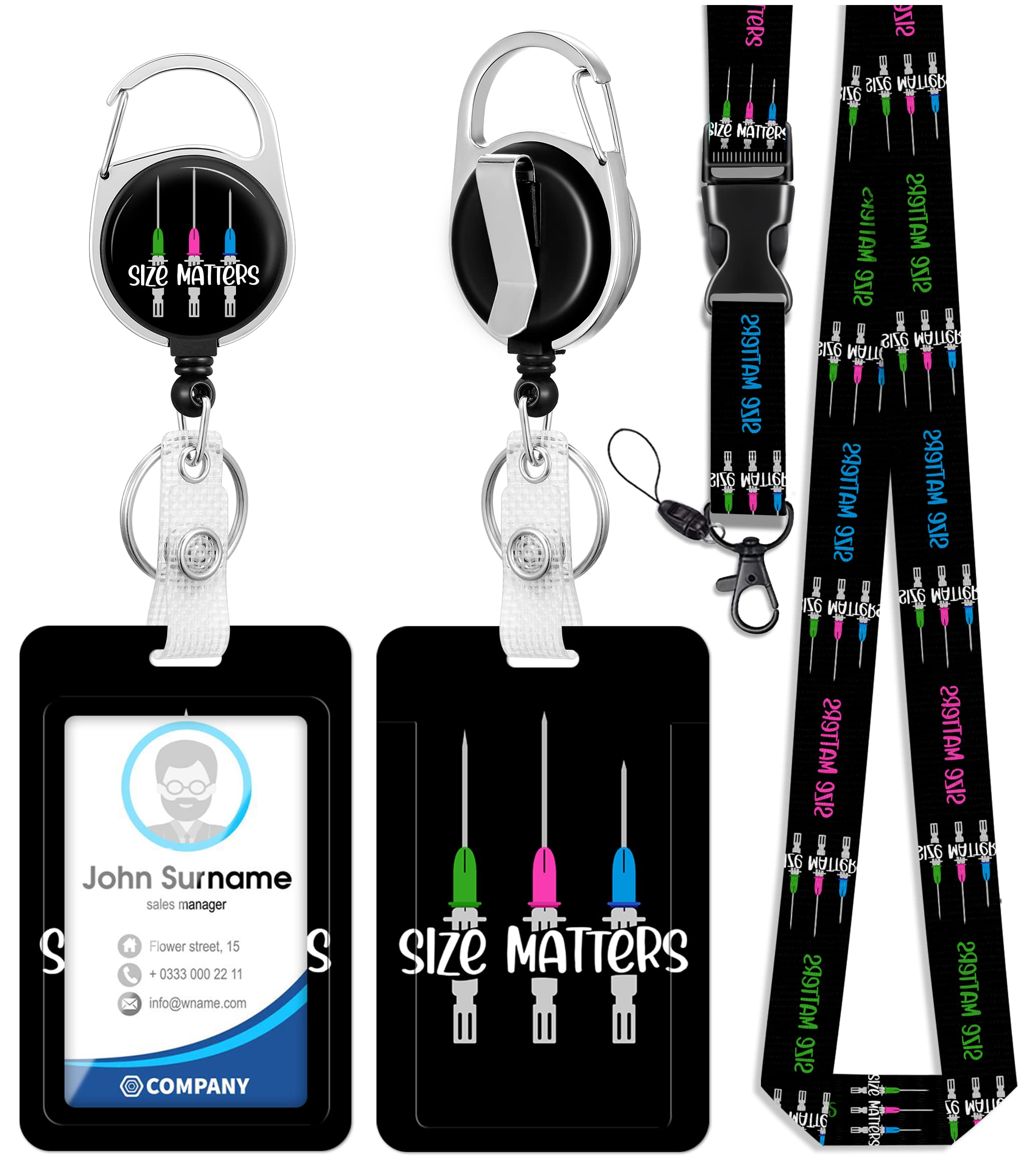 Plifal ID Badge Holder with Lanyard and Retractable Badge Reel Clip, Funny Size Matters Card Name Tag Lanyard Vertical ID Protector Bage Clips for Nurse Nursing Phlebotomy Phlebotomist Doctor Student