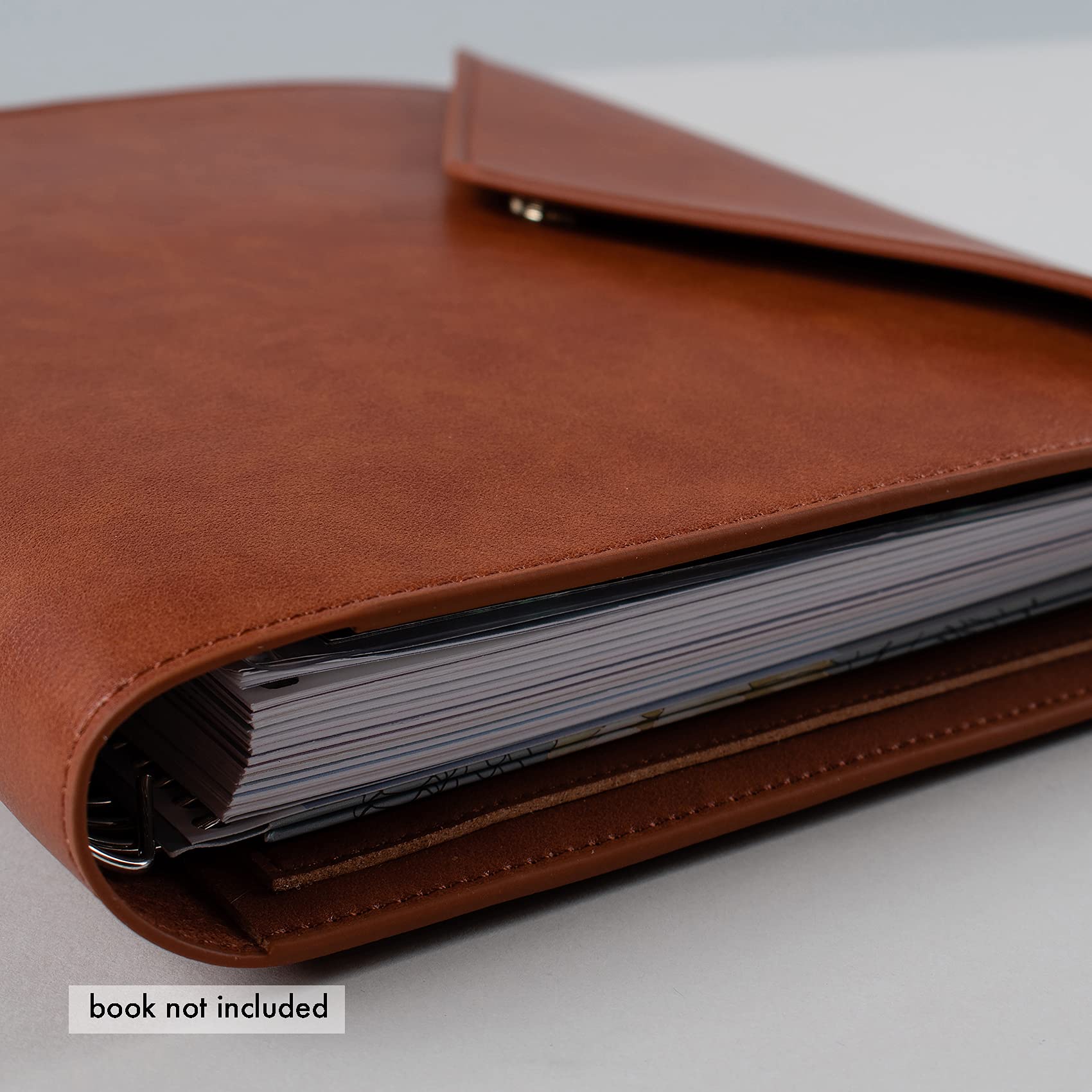 Vegan Leather Folio - Camel. Personal Organizer with 5 Pockets for Cards, Phone and Notepad and 1 Pen Loop. Secure Magnetic Flap Closure. Fits most 7" x 9" Planners and Notebooks by Erin Condren.