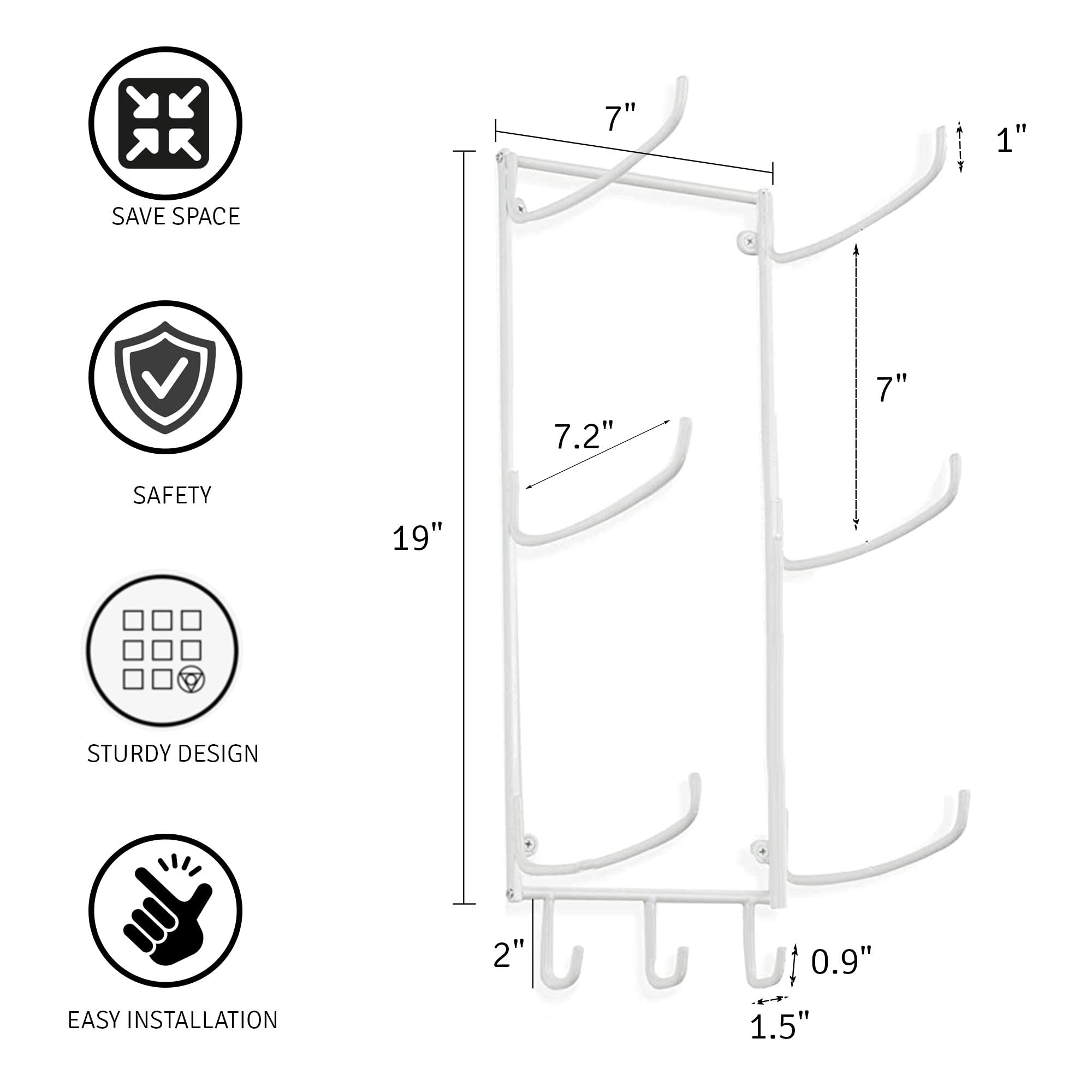 Wall Mount Yoga Mat Storage with 3 Hooks | Exercise Equipment Rack for Yoga Band Foam Roller Workout Accessories - Home Gym Organizer Metal Hanging Decor | Tranquil Fox