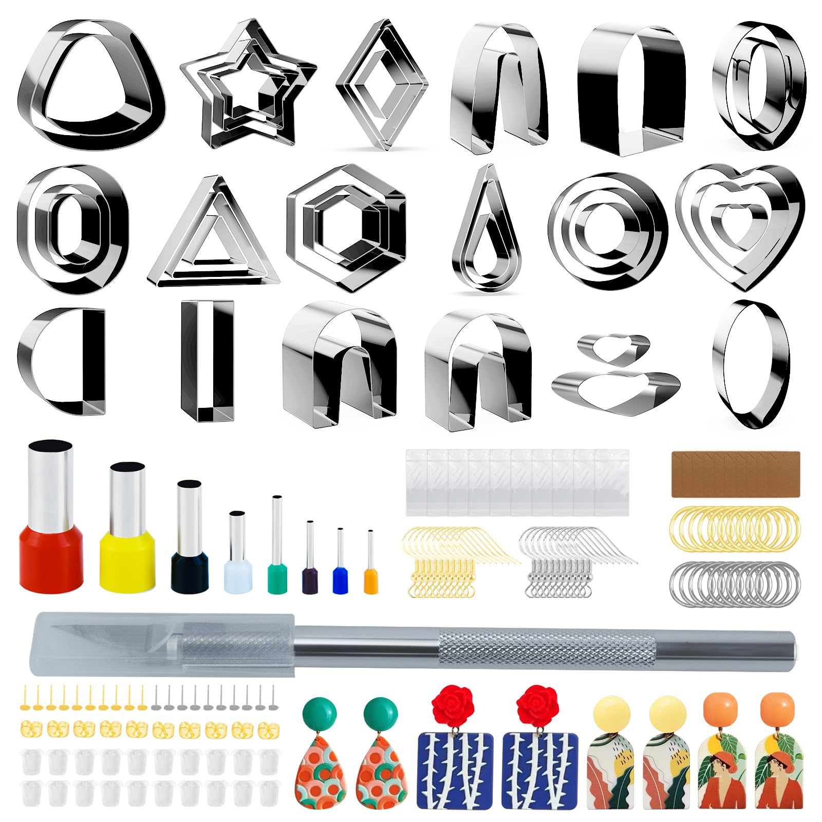 Polymer Clay Cutters for Earrings Making, 154 PCS Clay Cutters Shapes Accessories for Polymer Clay Jewelry Earring Making, Stainless Steel Polymer Clay Earring Cutters