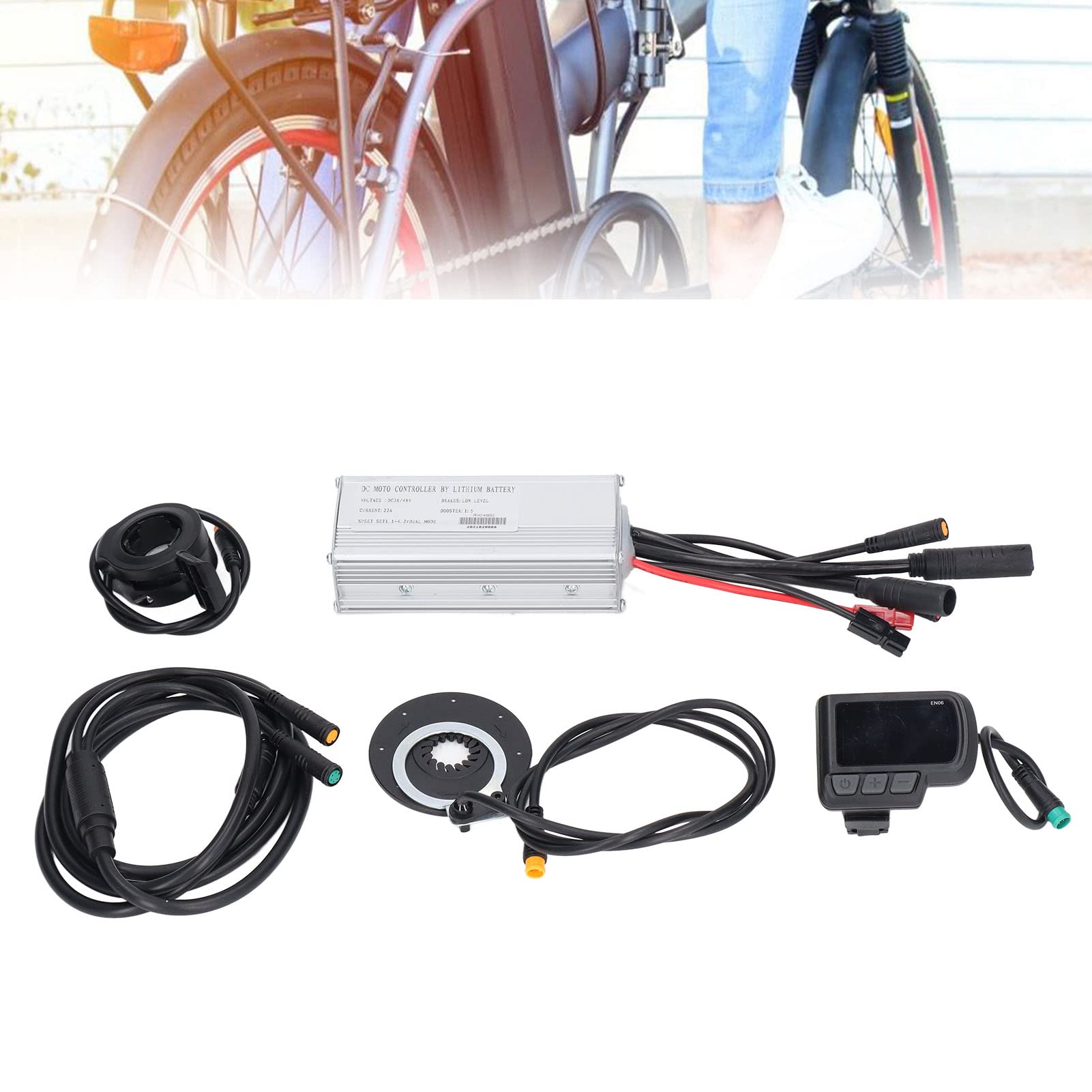 WERI Bike Lithium Battery Modified Controller Kit, Heat Dissipation Electric Bike Motor Controller Set Grooved Design with EN06 Meter for Folding Vehicles