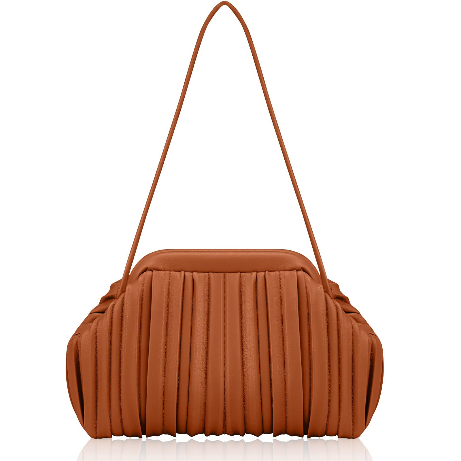 ZooLLyn Dumpling Bag for Women, with Detachable Shoulder Strap Clutch Purse Designer Cloud Handbag Ruched Bag Trend Crossbody Bag Soft PU Leather Russet