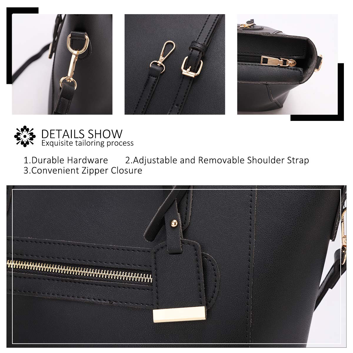 PU Leather Purses and Handbags Work Zip Tote Bag Large-Capacity Shoulder Bag Satchel for Women (893-black)