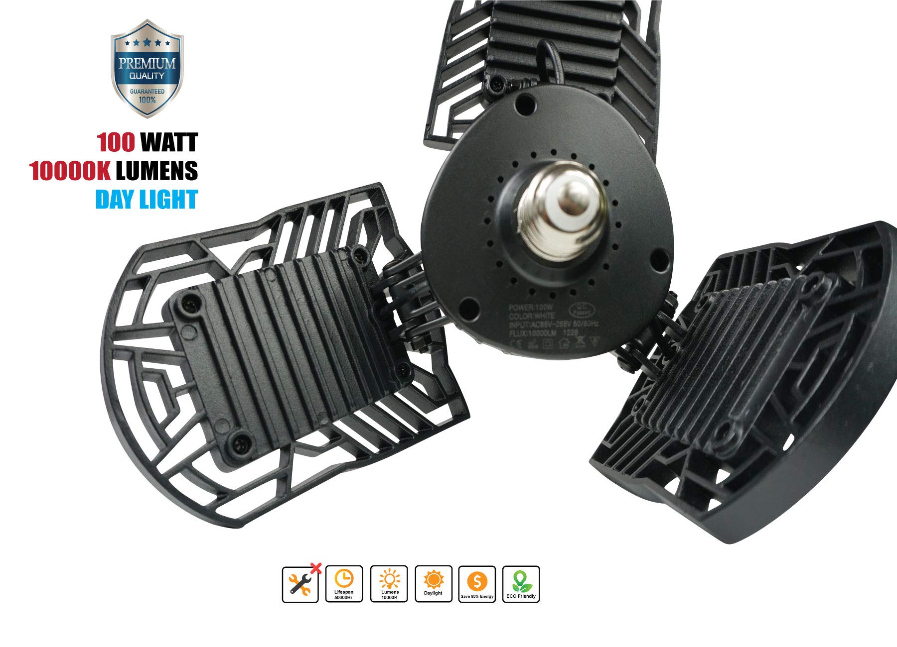 SmartR Led Garage Light - 100W Garage Light - Triple Glow led Garage Lights - Deformable Garage led Light Tripleglow led Lights Garage – Basement Garage Lights