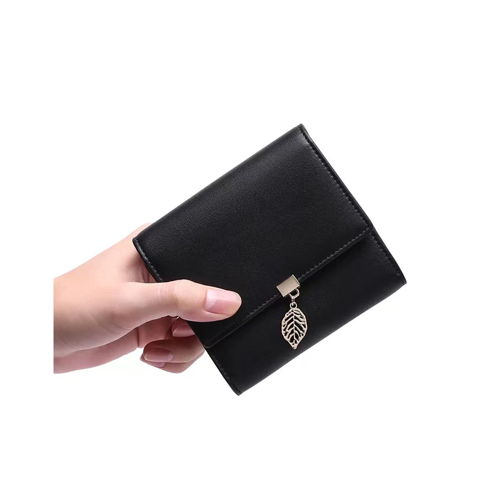 Wallet for Women RFID Blocking Credit Card Holder Phone Checkbook Storage Bag Zipper Coin Purse Leaf Pendant (Black, Small), Sd168