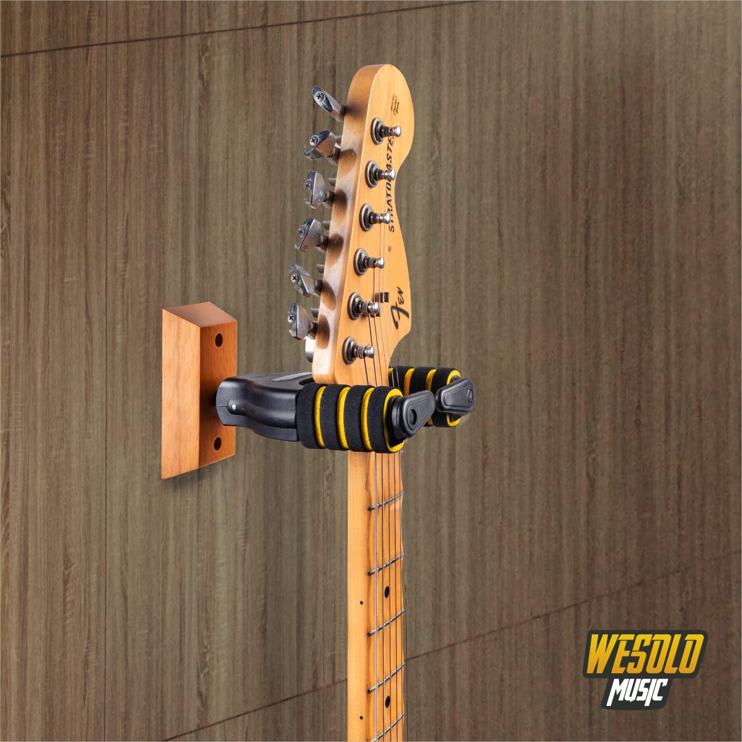 WESOLO Auto Lock Guitar Wall Hook for Acoustic Classical Electric Guitar Bass Mandolin (Black-Yellow x 1)