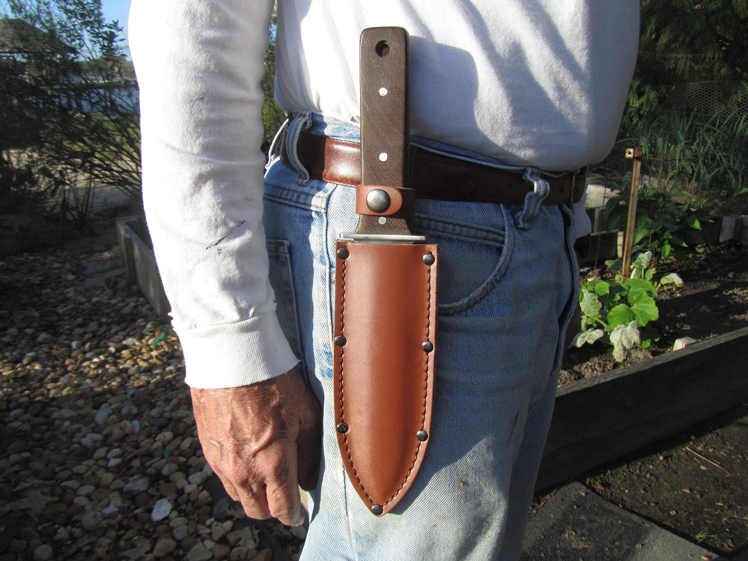 RiverView Enterprise Knife Sheath Riveted Genuine Leather - Up to 7-inch Single/Double Edge Blade β Riveted Belt & Handle Loops β Hori Hori, Hunting, Camping, Fishing, Tactical, Outdoor