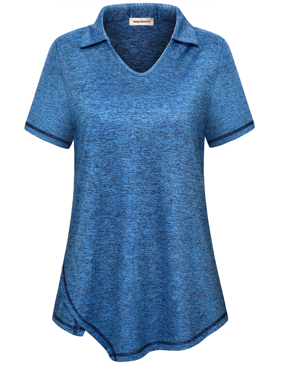 Yetskeslea Womens V Neck Golf Polo Shirts Short Sleeve Sport Shirt Workout Tops Blue L
