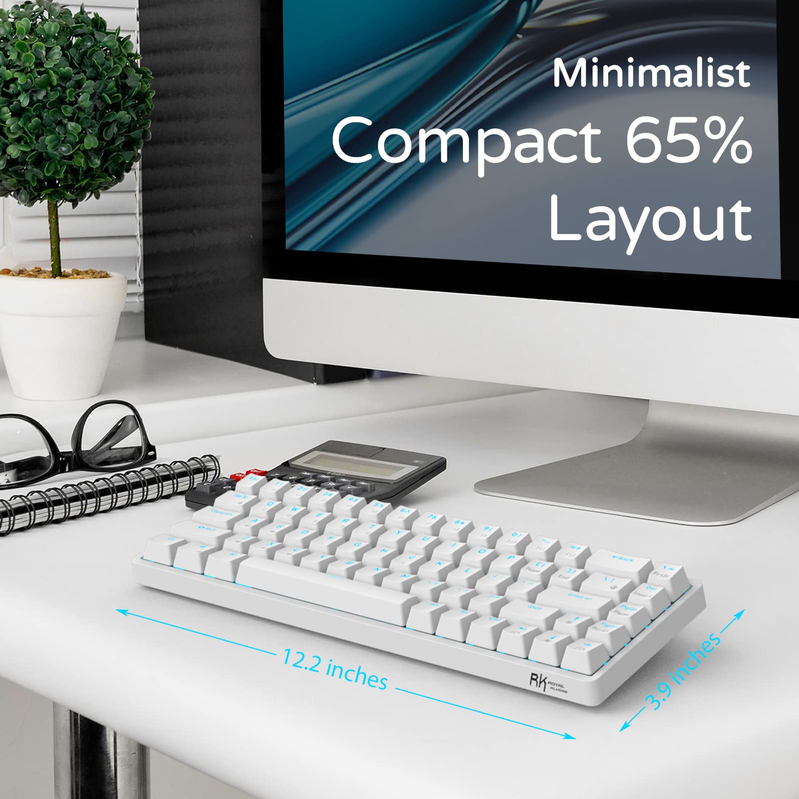 RK ROYAL KLUDGE RK G68 2.4Ghz Wireless/Bluetooth/Wired 65% Mechanical Keyboard, 68 Keys Hot Swappable Red Switch Gaming Keyboard with for Win/Mac