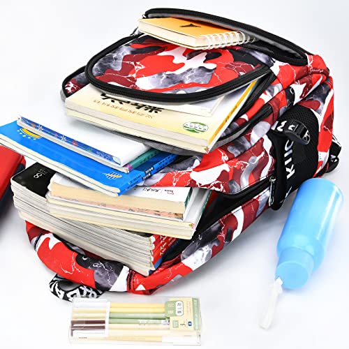 XLERHAZO School Backpack Camouflage Backpack Water Repellent Casual Daypack Lightweight Bookbags for Boys Girls (FX Camo Red)