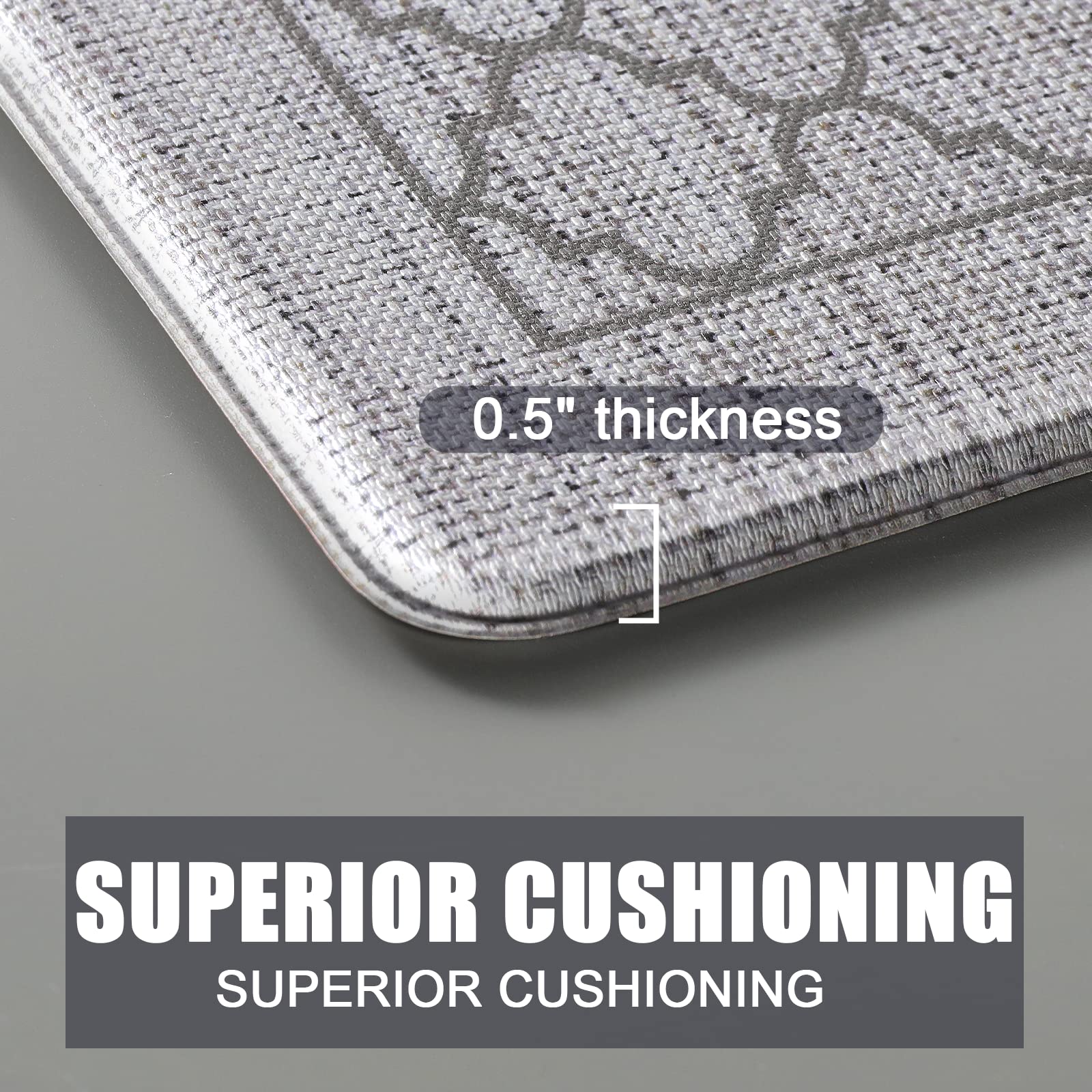 WEZVIX Kitchen Mat Anti Fatigue Kitchen Rug Non-Skid, 1/2Inch Waterproof Standing Mat [2 PCS], Cushioned Kitchen Mats and Rugs, Comfort Floor Mats for Home, Office, Sink, Laundry - Grey and Grey…
