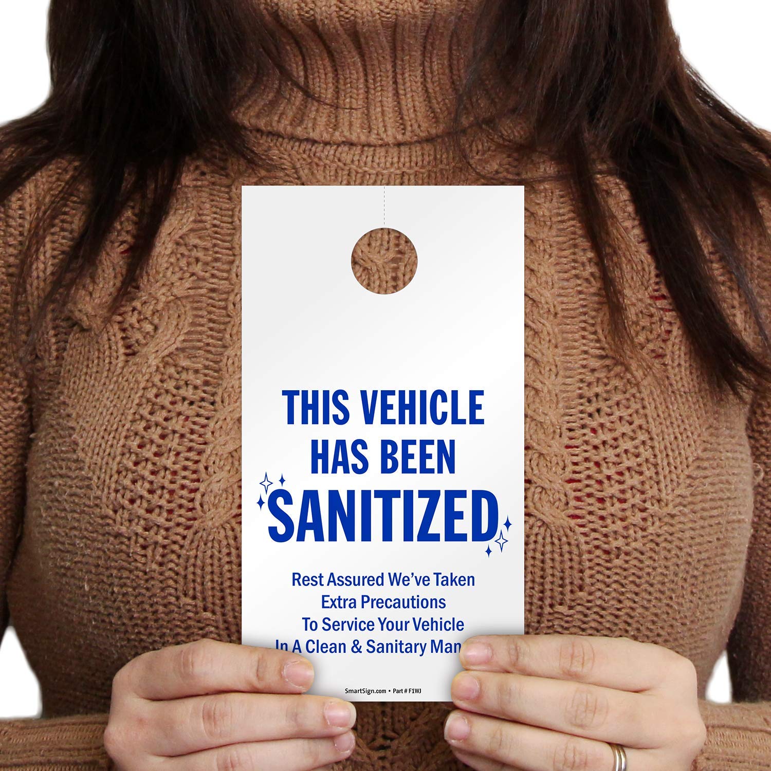 SmartSign “This Vehicle Has Been Sanitized” Hang Tag | Pack of 100, 7.75" x 4.25" Cardstock