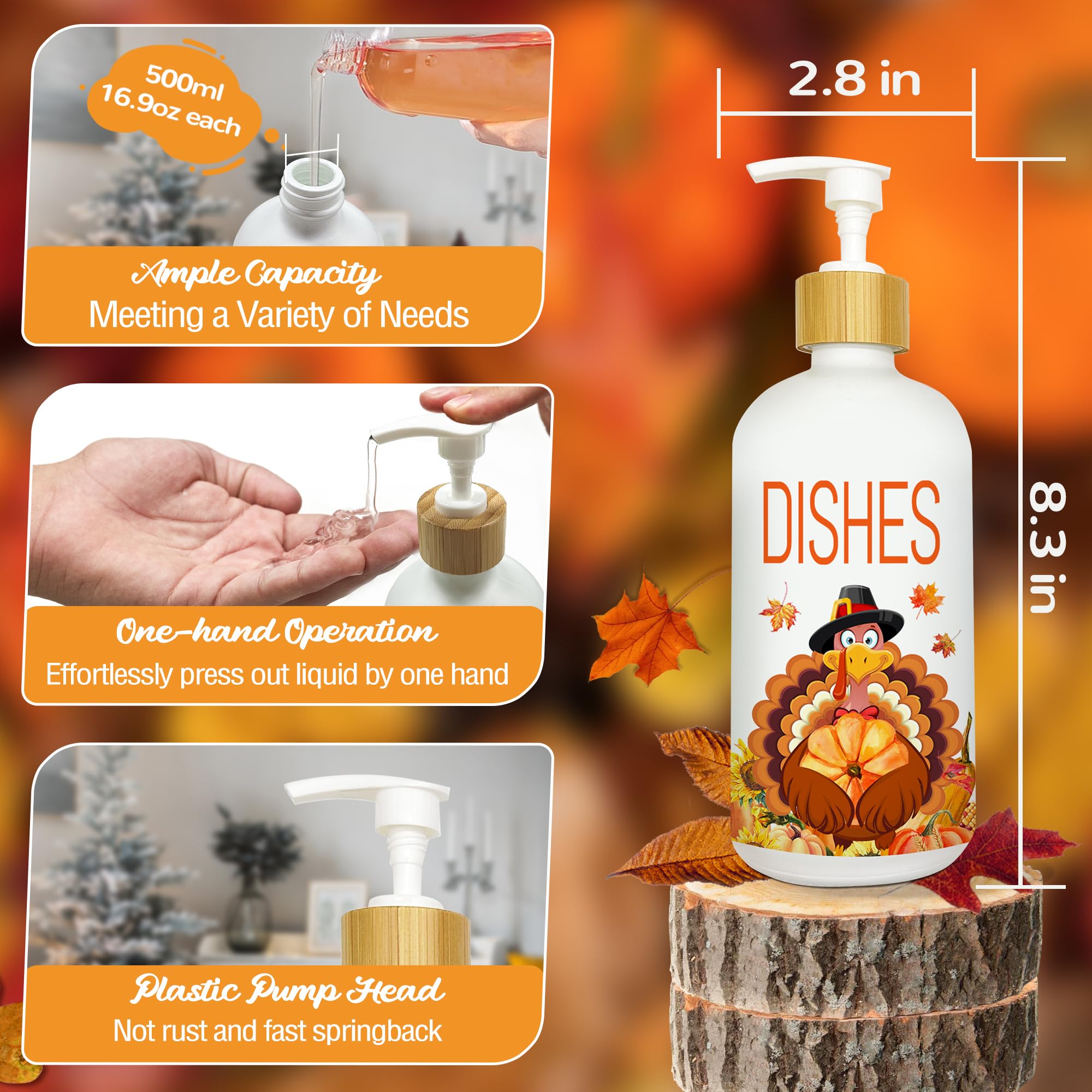 Pinata Thanksgiving Turkey Fruit Soap Dispenser 16 oz, Thanksgiving Bathroom Kitchen Table Decorations for Home Indoor, Thanksgiving Fall Farmhouse Rustic Turkey Decorations