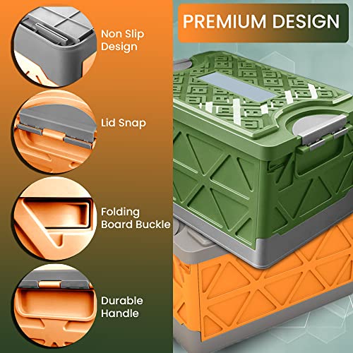 Storage Bins with Lids – Premium Collapsible Storage Bins with Space-Saving Design – Practical Stackable Storage Bins for Toys, Books, Clothes, Garage Organization – Built-in Side Handles – 30L (Green)