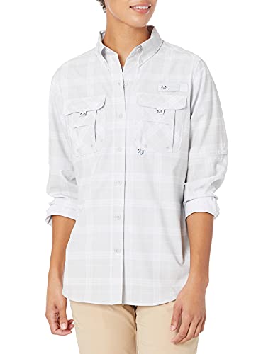 Staghorn Realtree Long Sleeve Plaid Button Down Fishing Shirt, Glacier Grey, M