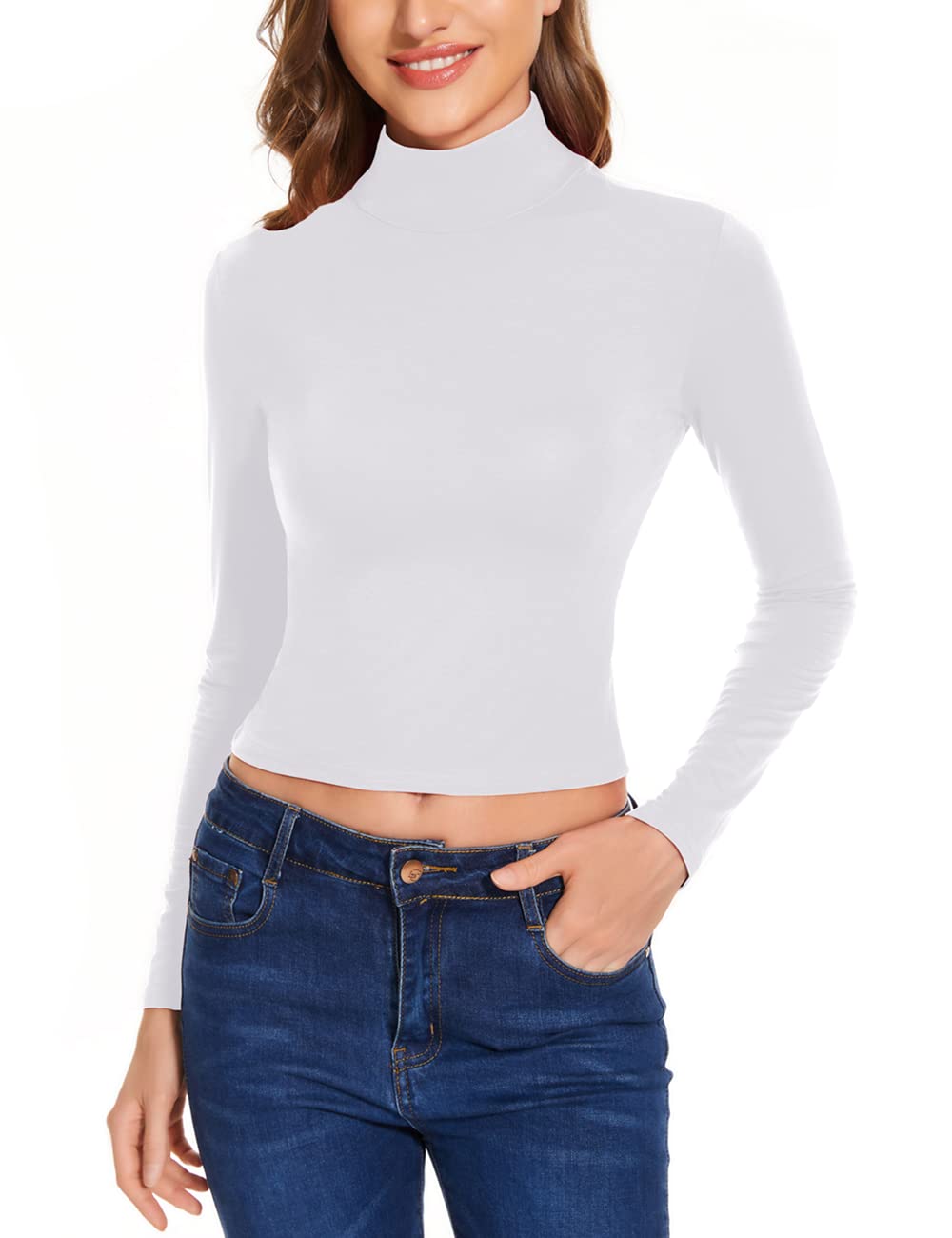Women's Mock Neck Yoga Crop Tops Casual Long Sleeve Slim Fitted Athletic Cropped Shirts Black X-Small