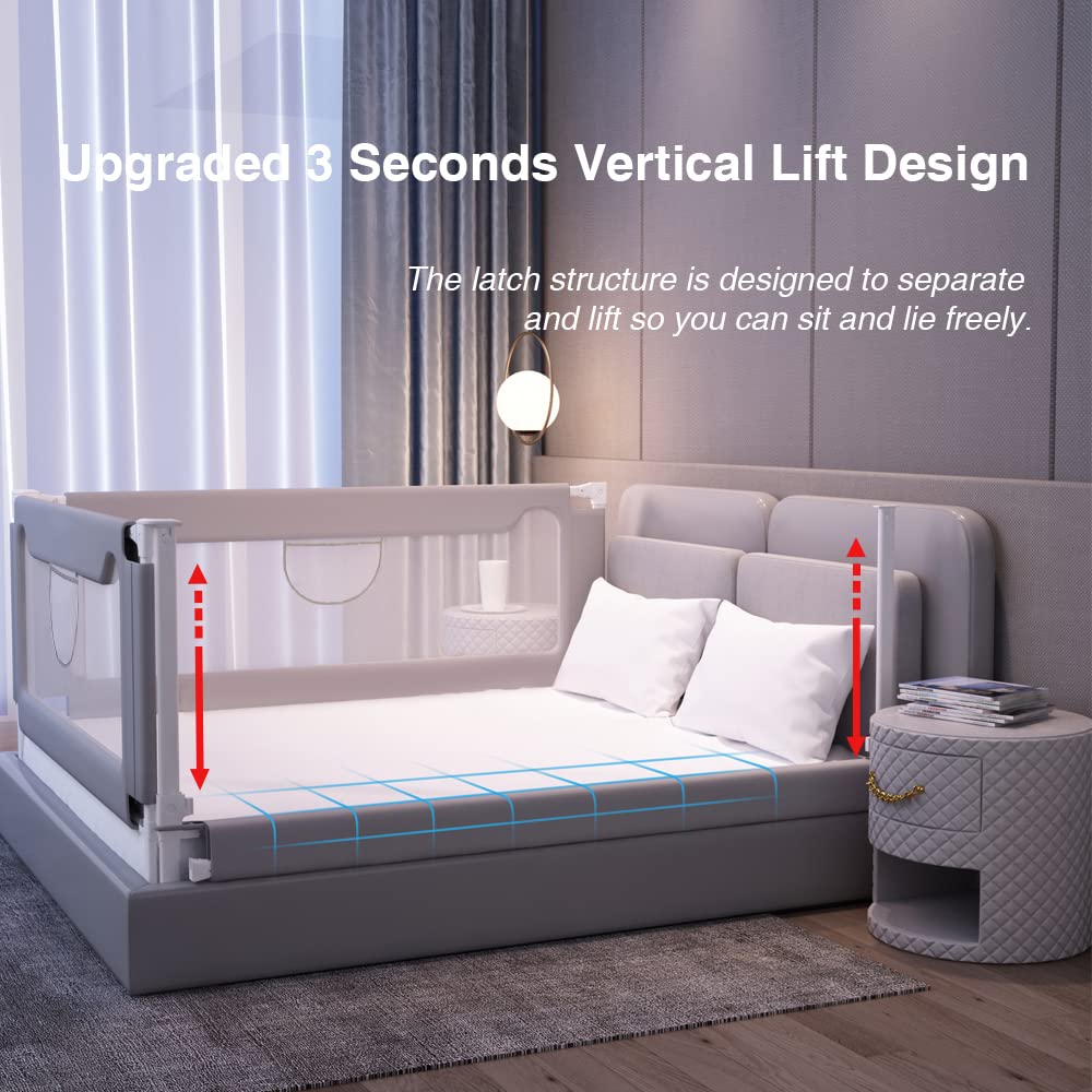 Ude-licate 3Sides Bed Rail Set for Toddlers - 2023Upgrade Extra Long Toddler Bedrail Guard for Queen Size - Safety Bed Guard Rails for Child(2m x 2+1.5m x1)